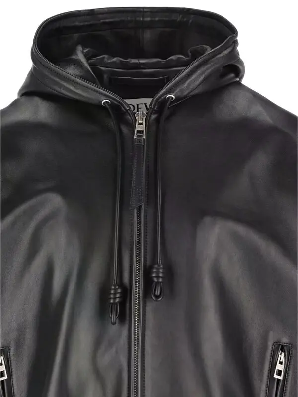 Loewe Hooded Leather Jacket - Black