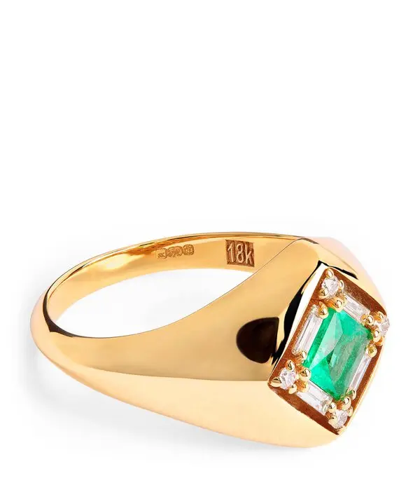 SUZANNE KALAN 18k Yellow Emerald And Diamond Signet Ring - Gold