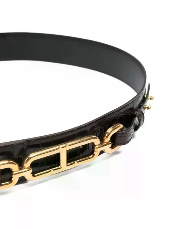 TOM FORD Crocodile Embossed Chain-link Belt - Brown