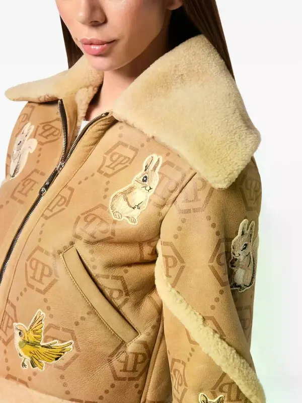 Philipp Plein Monogram Embroidered Shearling Jacket