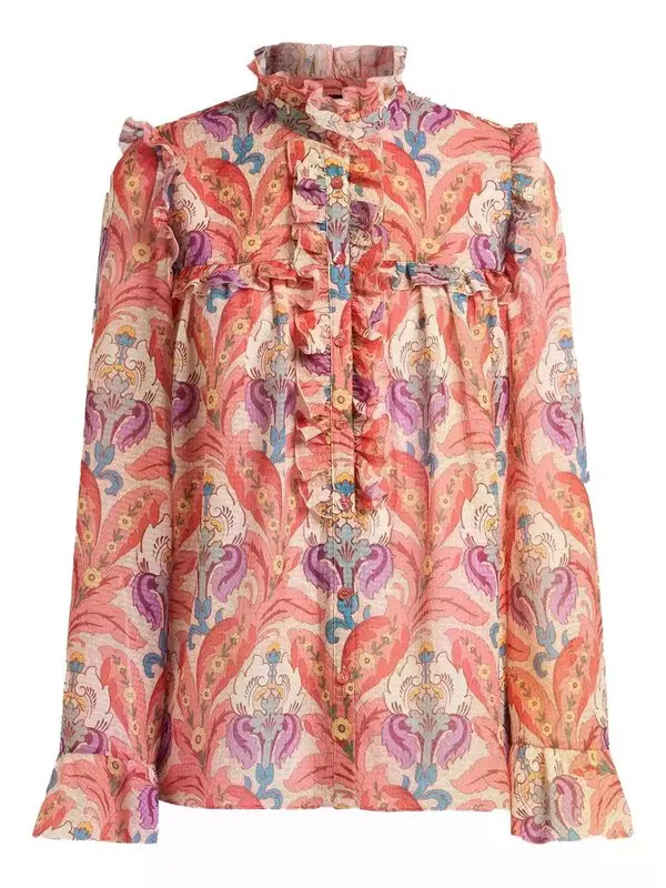 Etro Floral Print Blouse With Ruffle Detailing