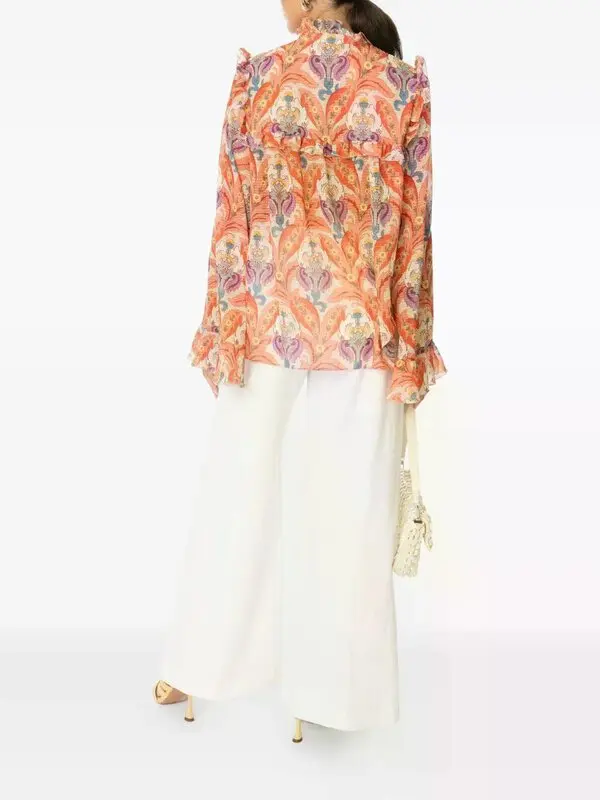Etro Floral Print Blouse With Ruffle Detailing