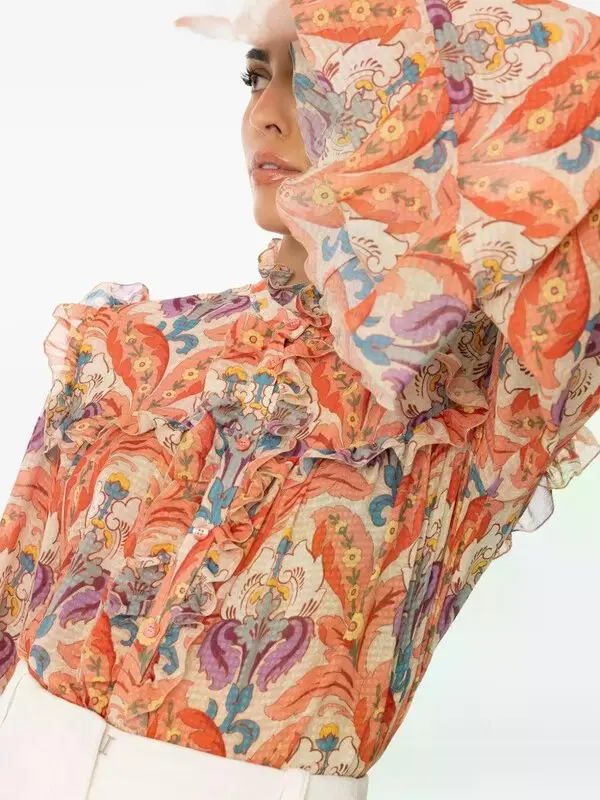 Etro Floral Print Blouse With Ruffle Detailing