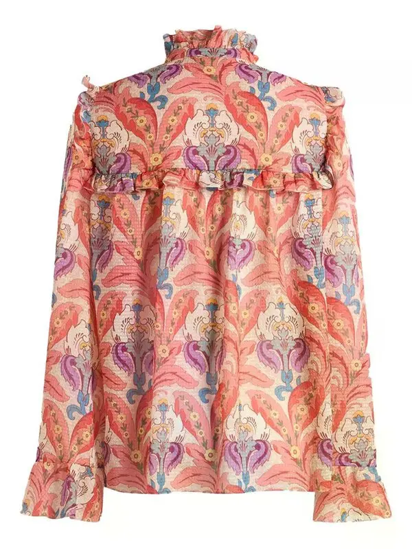 Etro Floral Print Blouse With Ruffle Detailing