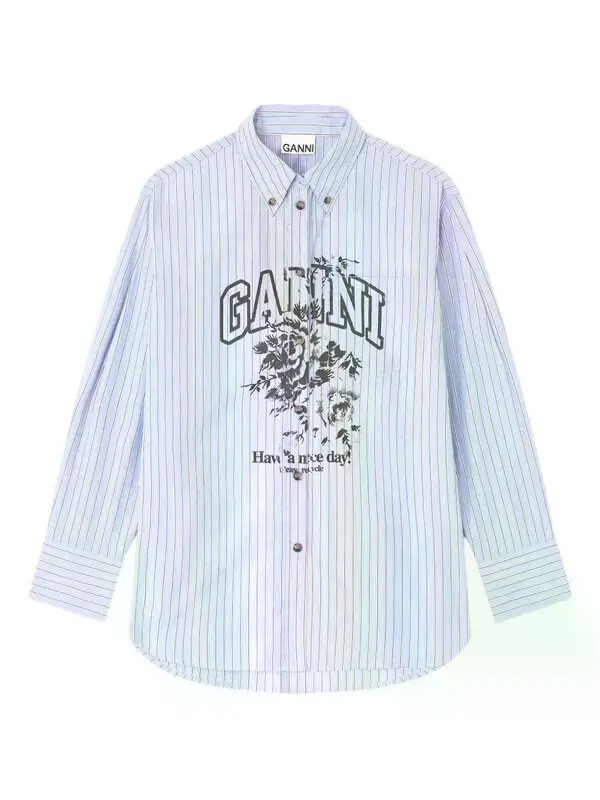 GANNI Striped Graphic Shirt - Blue
