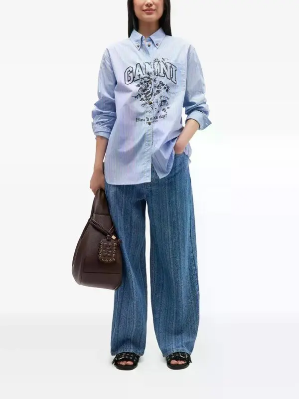 GANNI Striped Graphic Shirt - Blue