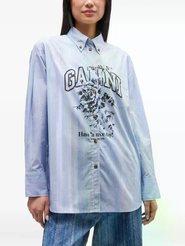 GANNI Striped Graphic Shirt - Blue
