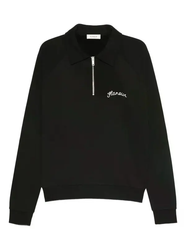 FLANEUR Zip-neck Polo Sweatshirt - Black