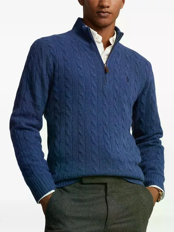 Ralph Lauren ネイビーニット NWT - Polo Ralph Lauren Men's 1/4 Zip Cable Knit Cotton Sweater