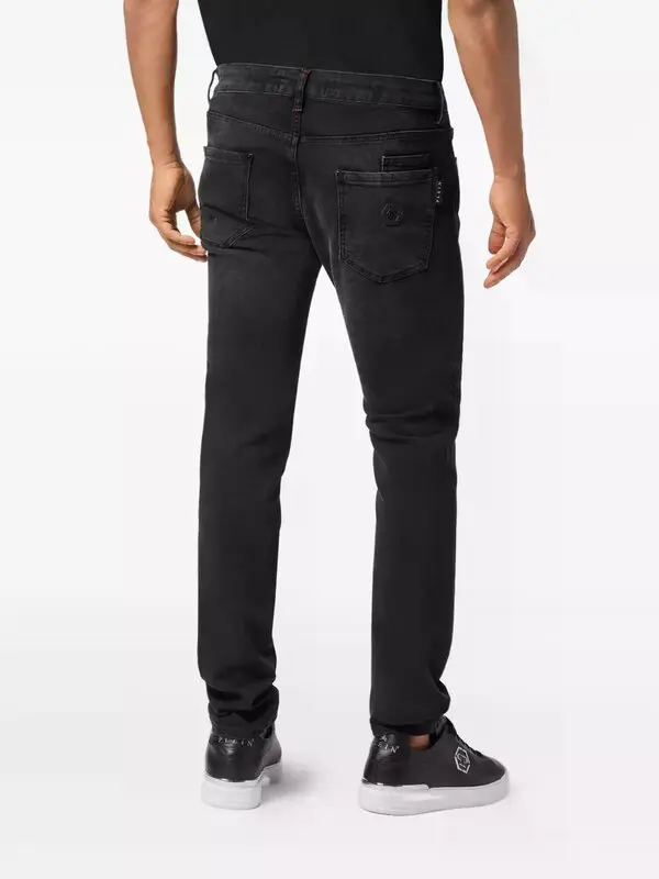 Philipp Plein Embroidered Straight Leg Jeans - Black