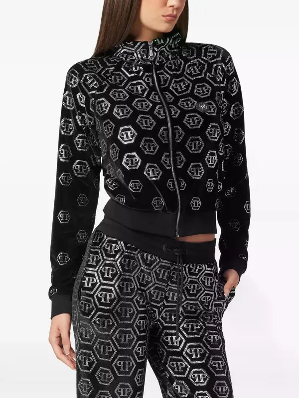 Philipp Plein Monogram Rhinestone Zipped Sweatshirt