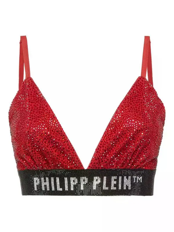 Philipp Plein Rhinestone-embellished Triangle-cup Bra - Red