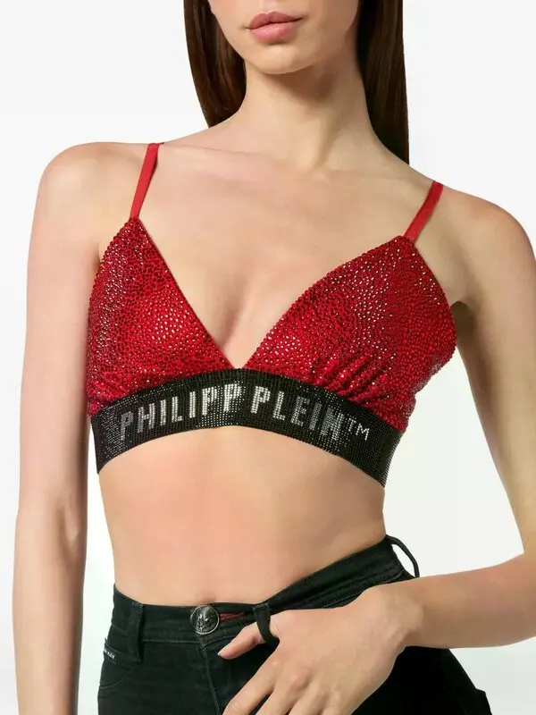 Philipp Plein Rhinestone-embellished Triangle-cup Bra - Red