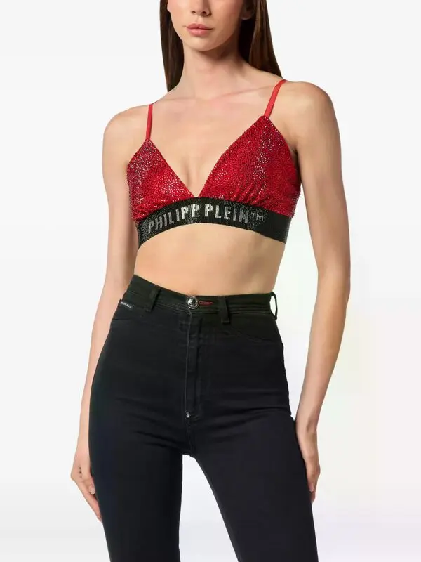 Philipp Plein Rhinestone-embellished Triangle-cup Bra - Red