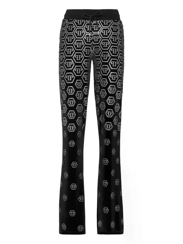 Philipp Plein Monogram-embellished Velvet Trousers - Black