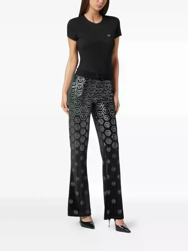 Philipp Plein Monogram-embellished Velvet Trousers - Black