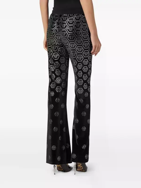 Philipp Plein Monogram-embellished Velvet Trousers - Black