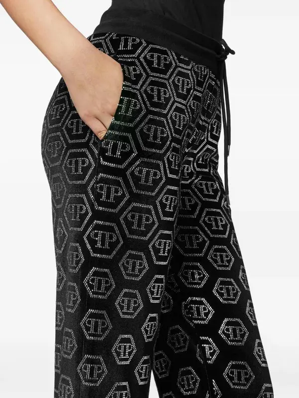 Philipp Plein Monogram-embellished Velvet Trousers - Black