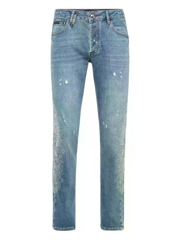 Philipp Plein Embellished Straight-cut Jeans - Blue