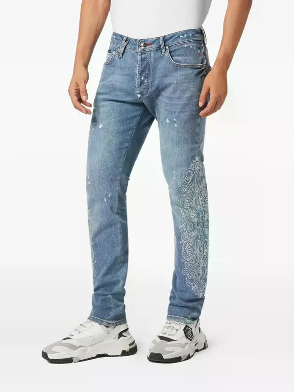 Philipp Plein Embellished Straight-cut Jeans - Blue