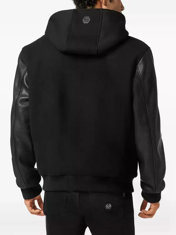 Philipp Plein Hooded Leather-sleeve Bomber Jacket