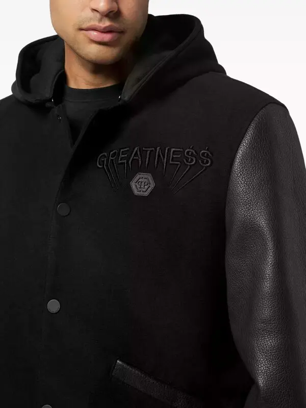 Philipp Plein Hooded Leather-sleeve Bomber Jacket