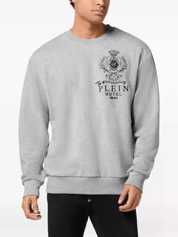 Philipp Plein Crest-embellished Cotton Sweatshirt - Grey