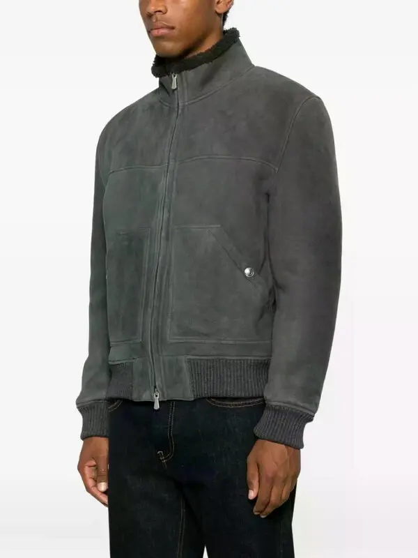 Eleventy Zip-front Shearling Jacket - Grey