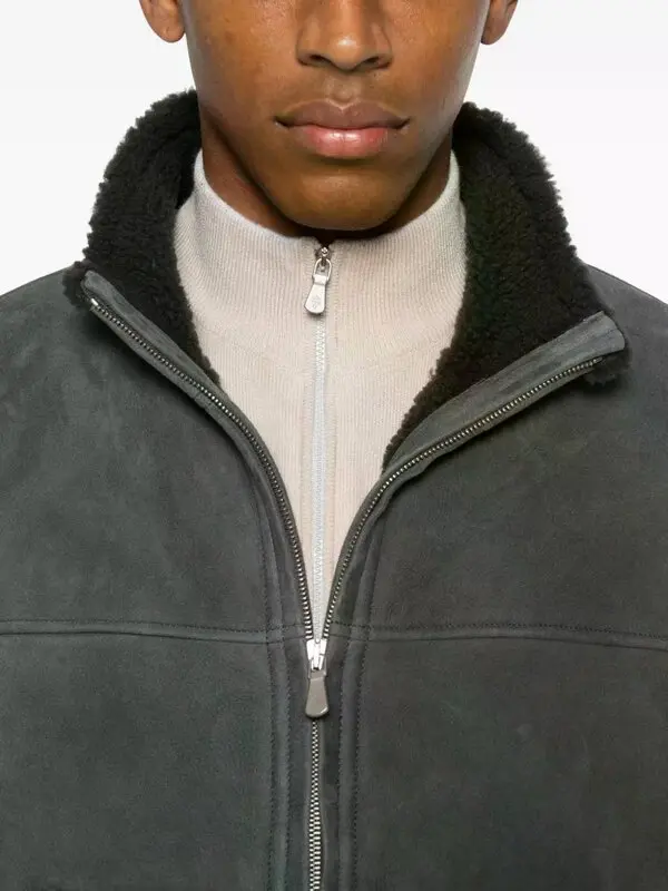 Eleventy Zip-front Shearling Jacket - Grey