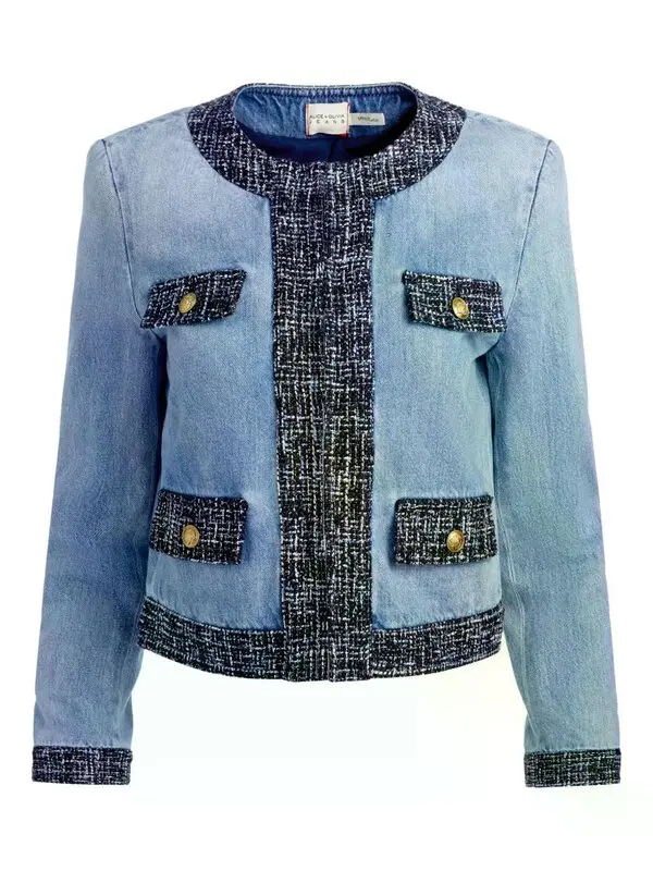 Alice + Olivia Landon Tweed-trimmed Denim Jacket - Blue