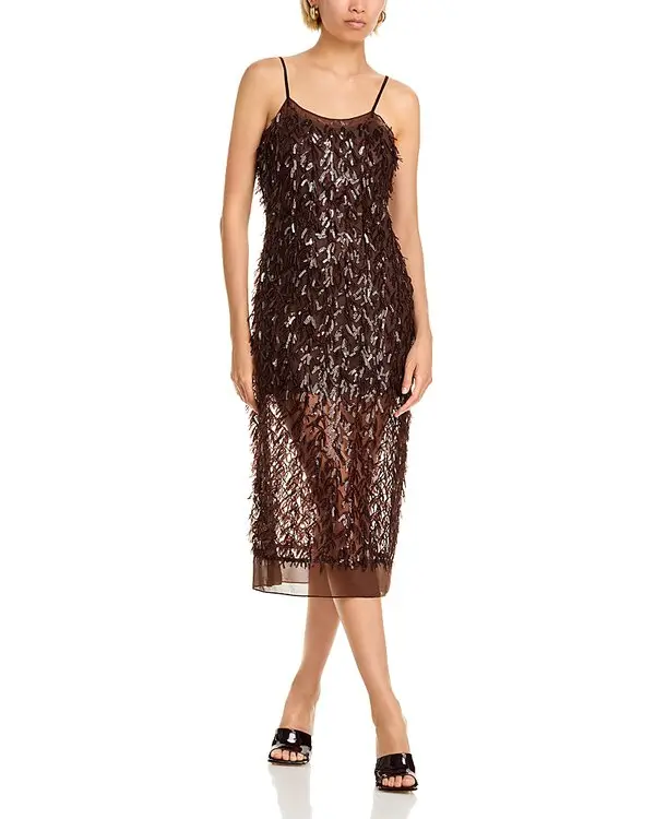 3.1 Phillip Lim Sequin Mesh Slip Dress - Chocolate