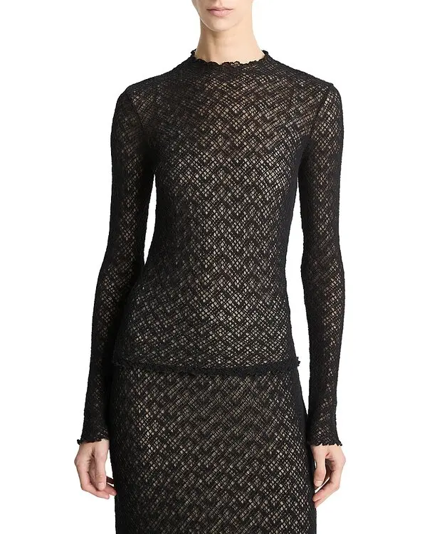 Vince Lace Mock Neck Top - Black