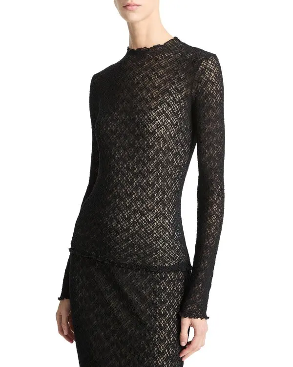 Vince Lace Mock Neck Top - Black