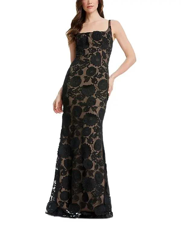 Dress The Population Lorena Applique Gown - Black-nude