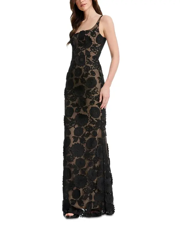 Dress The Population Lorena Applique Gown - Black-nude