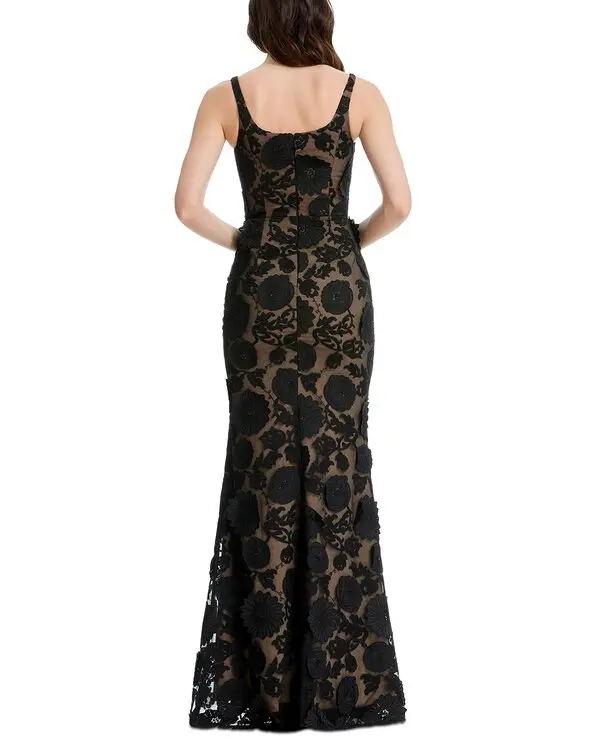Dress The Population Lorena Applique Gown - Black-nude