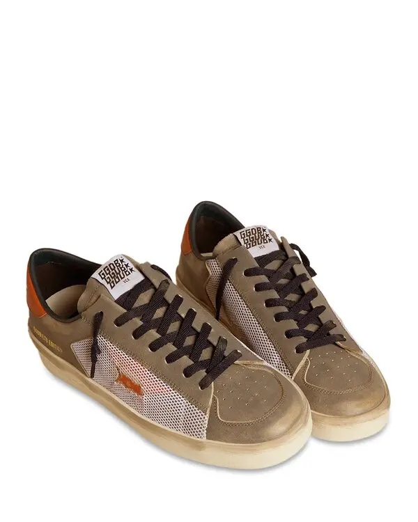 GOLDEN GOOSE Stardan Mesh And Leather Sneakers - Light Grey