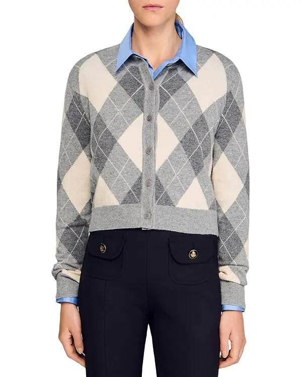 Sandro Argyle Cardigan Sweater - Grey