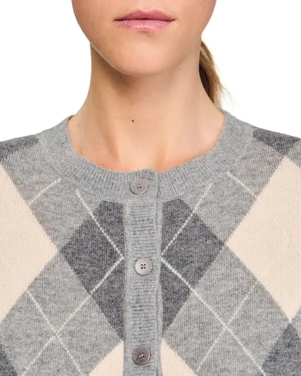 Sandro Argyle Cardigan Sweater - Grey