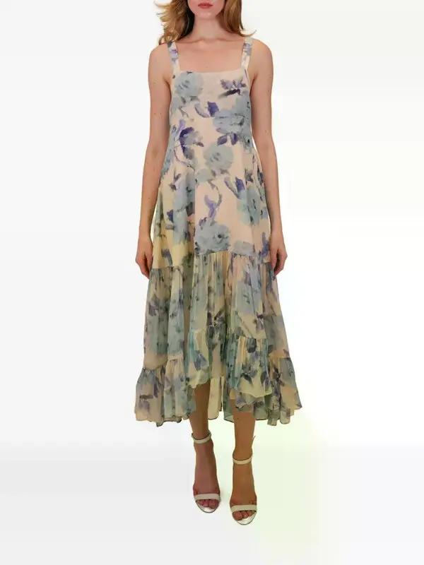 Azeeza Bellevue Floral-pattern Midi Dress - Blue