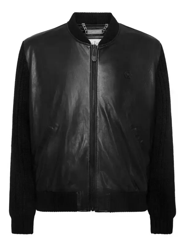 Philipp Plein Leather Knitted-sleeve Jacket