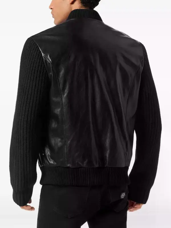 Philipp Plein Leather Knitted-sleeve Jacket
