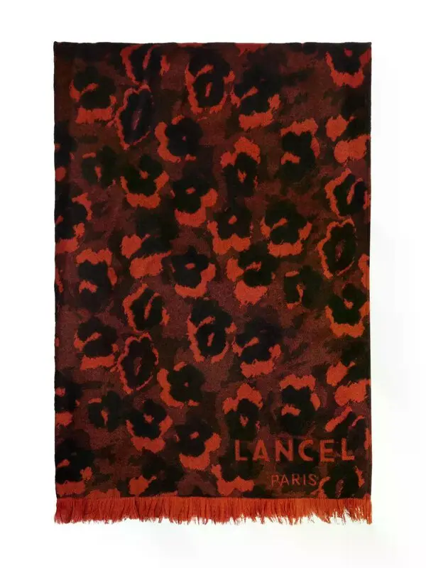 LANCEL Leopard Mania Wool Scarf - Red
