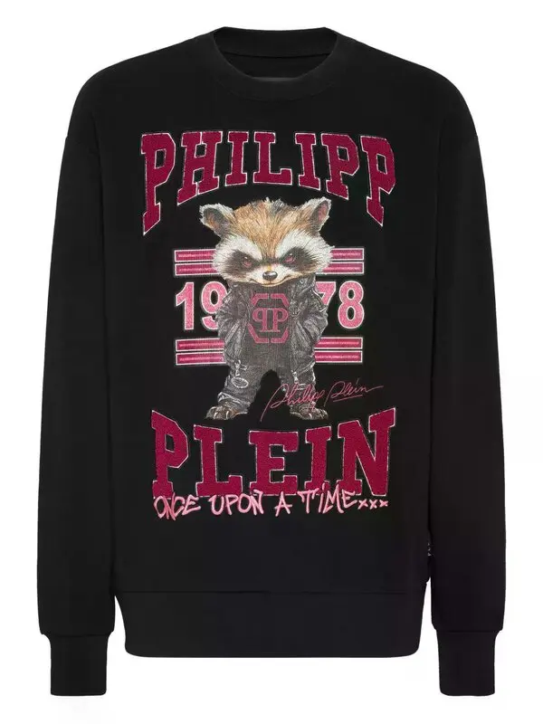 Philipp Plein Cotton Sweatshirt With Raccoon Embellishment - Black
