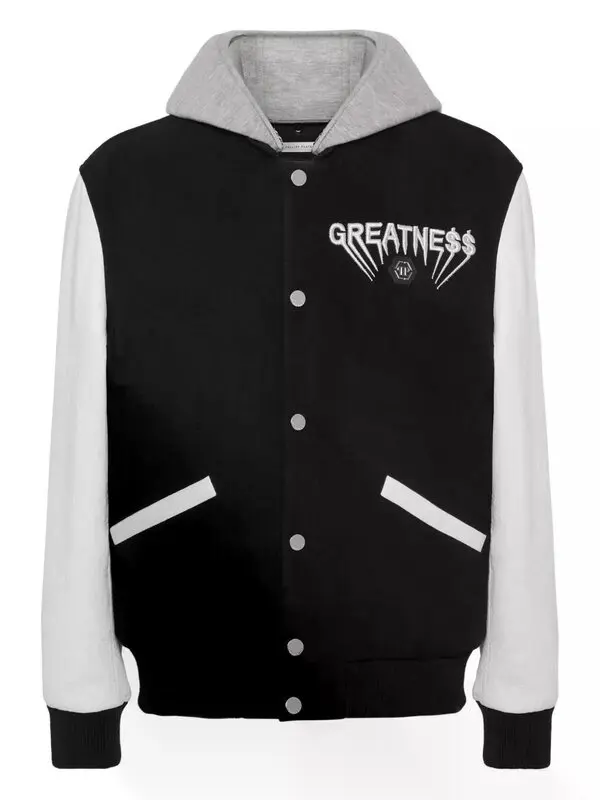 Philipp Plein Hooded Leather-sleeve Bomber Jacket - Black