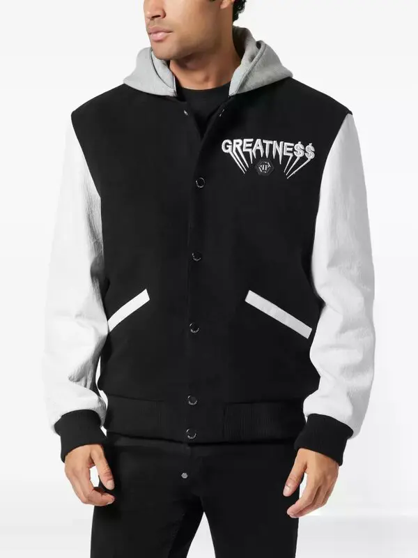 Philipp Plein Hooded Leather-sleeve Bomber Jacket - Black