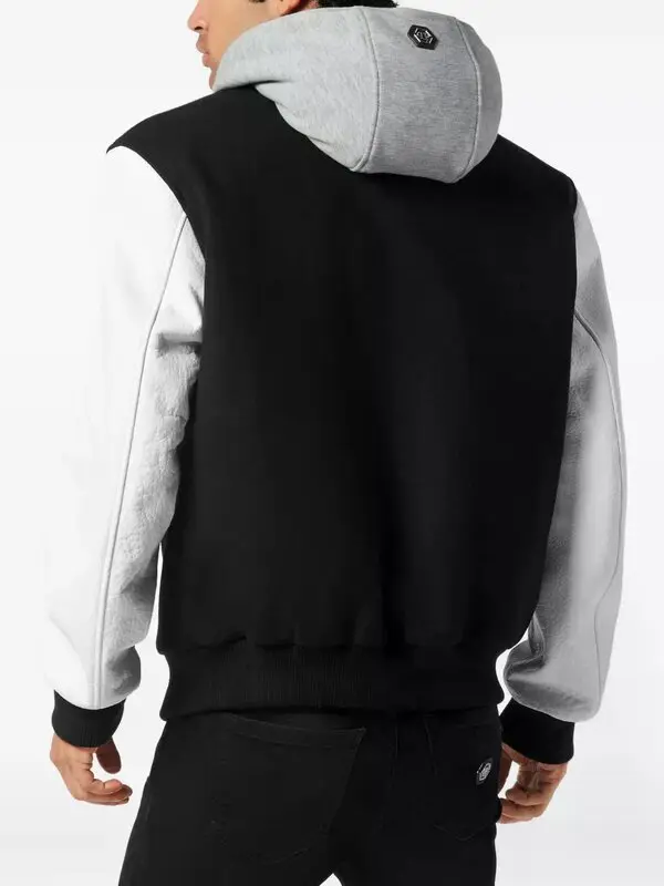 Philipp Plein Hooded Leather-sleeve Bomber Jacket - Black