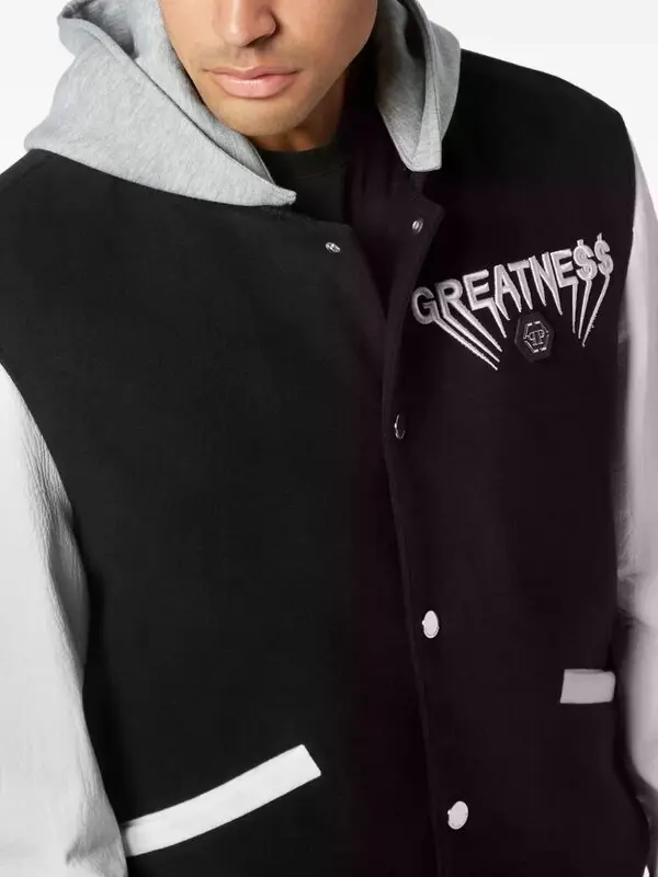 Philipp Plein Hooded Leather-sleeve Bomber Jacket - Black