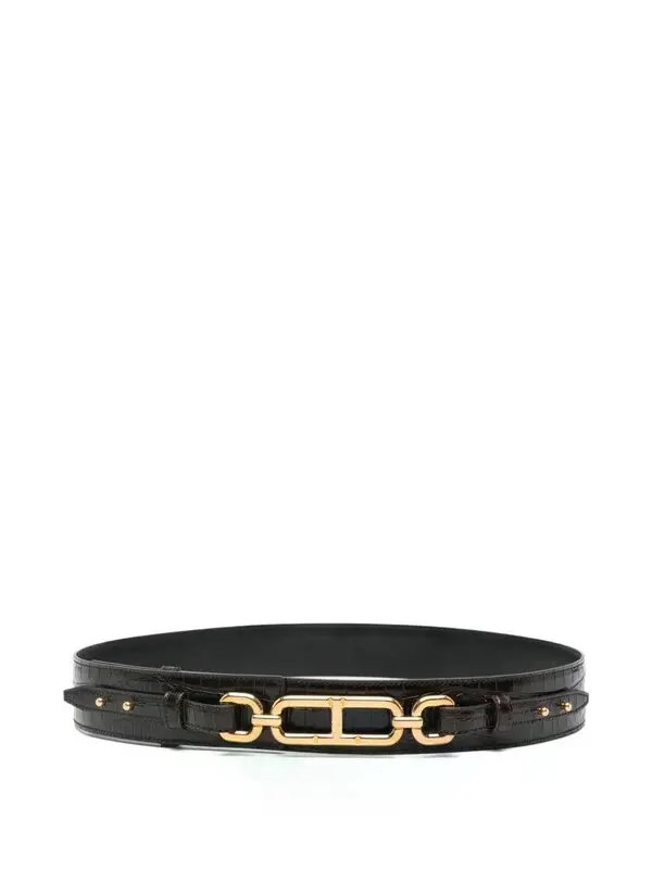 TOM FORD Crocodile Embossed Chain-link Leather Belt - Brown