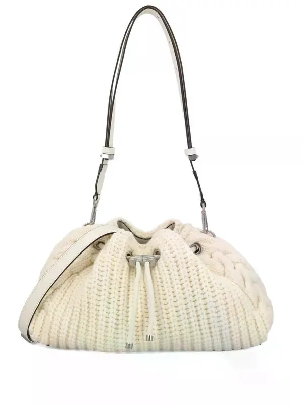 JIMMY CHOO Cable-knit Drawstring Shoulder Bag